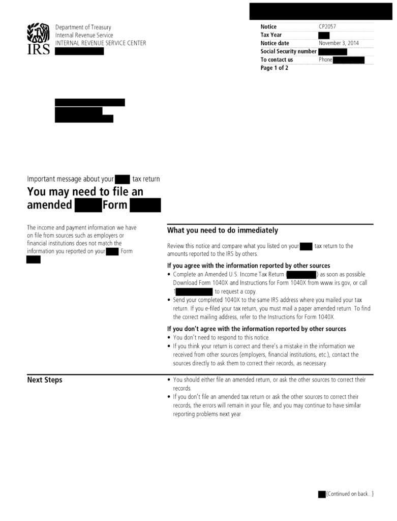 IRS Notice CP2057 - You May Need to File an Amended Form 1040 | H&R Block