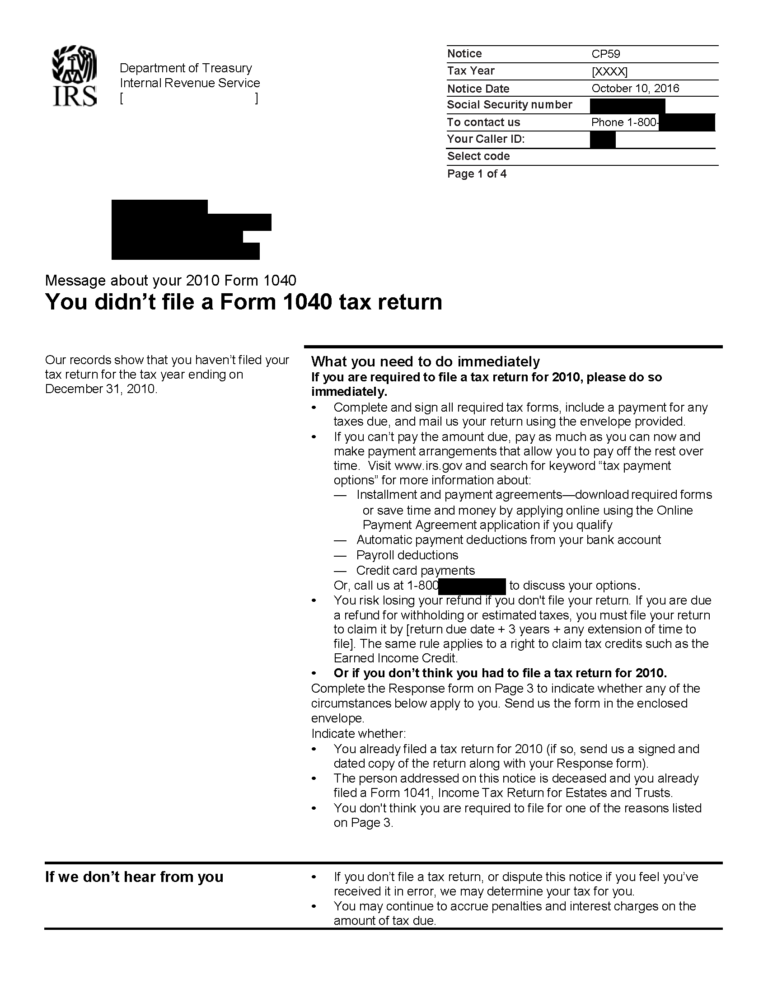 IRS Notice CP59 - Form 1040 Tax Return Not Filed | H&R Block