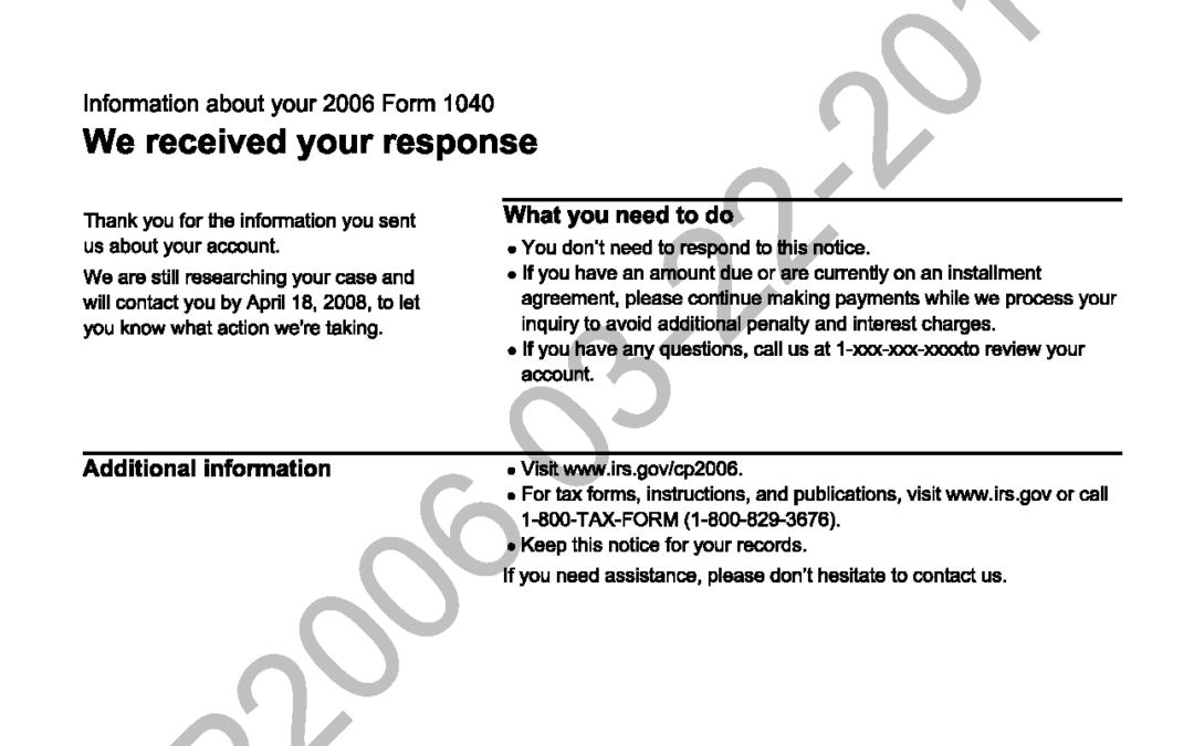 IRS Notice CP2006 - We Received Your Response | H&R Block