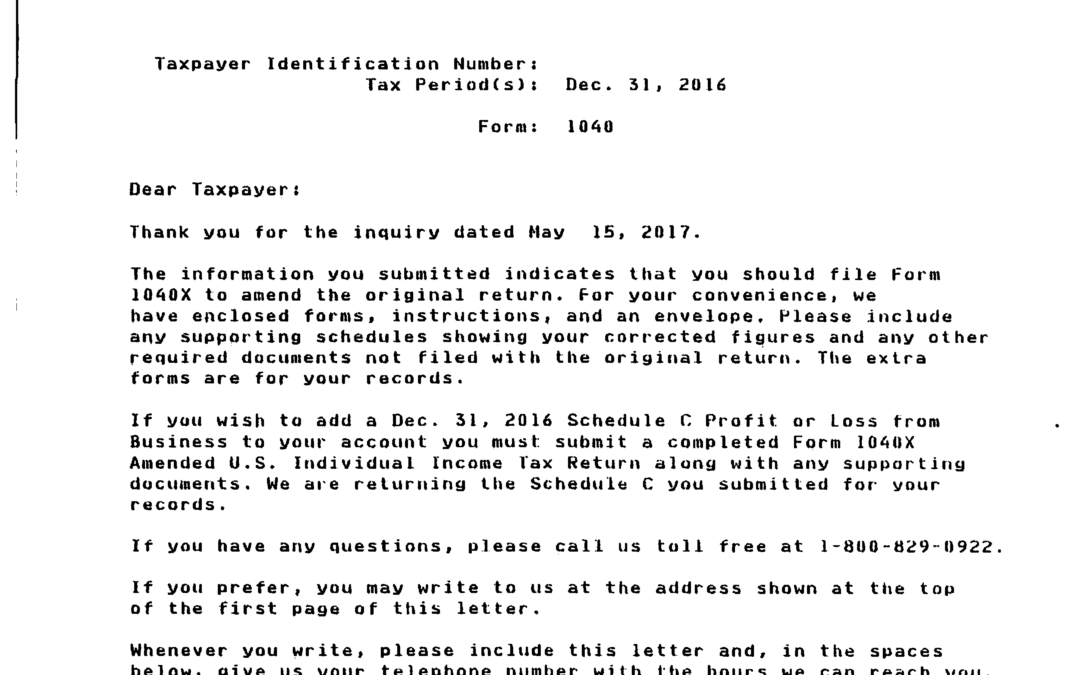 IRS Letter 89C - Amended Return Required to Correct Account | H&R Block
