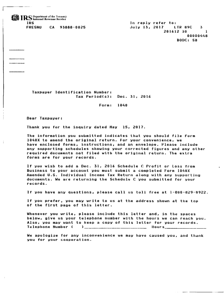 IRS Letter 89C - Amended Return Required to Correct Account | H&R Block