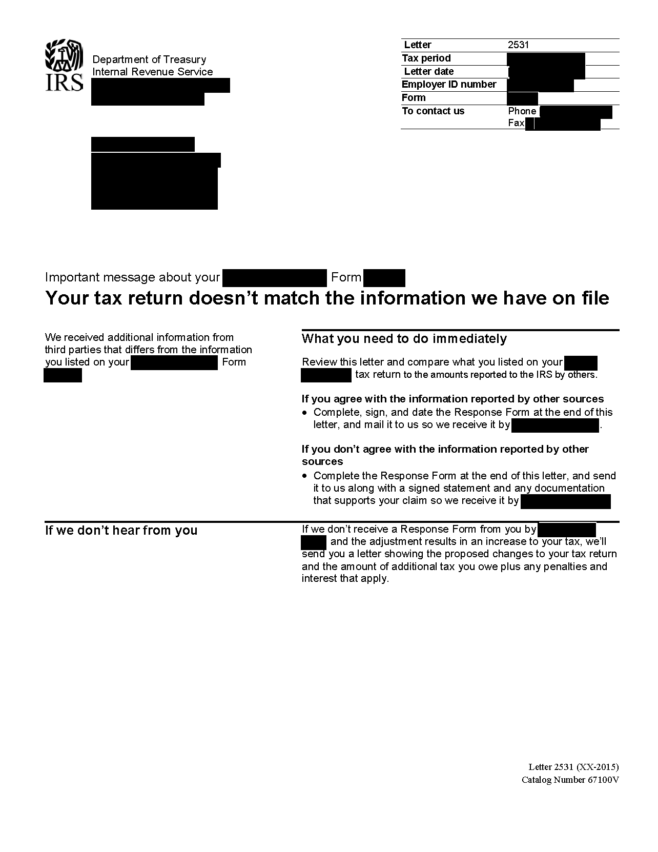 IRS Letter 2531 - Your Tax Return Doesn’t Match the Information the IRS ...