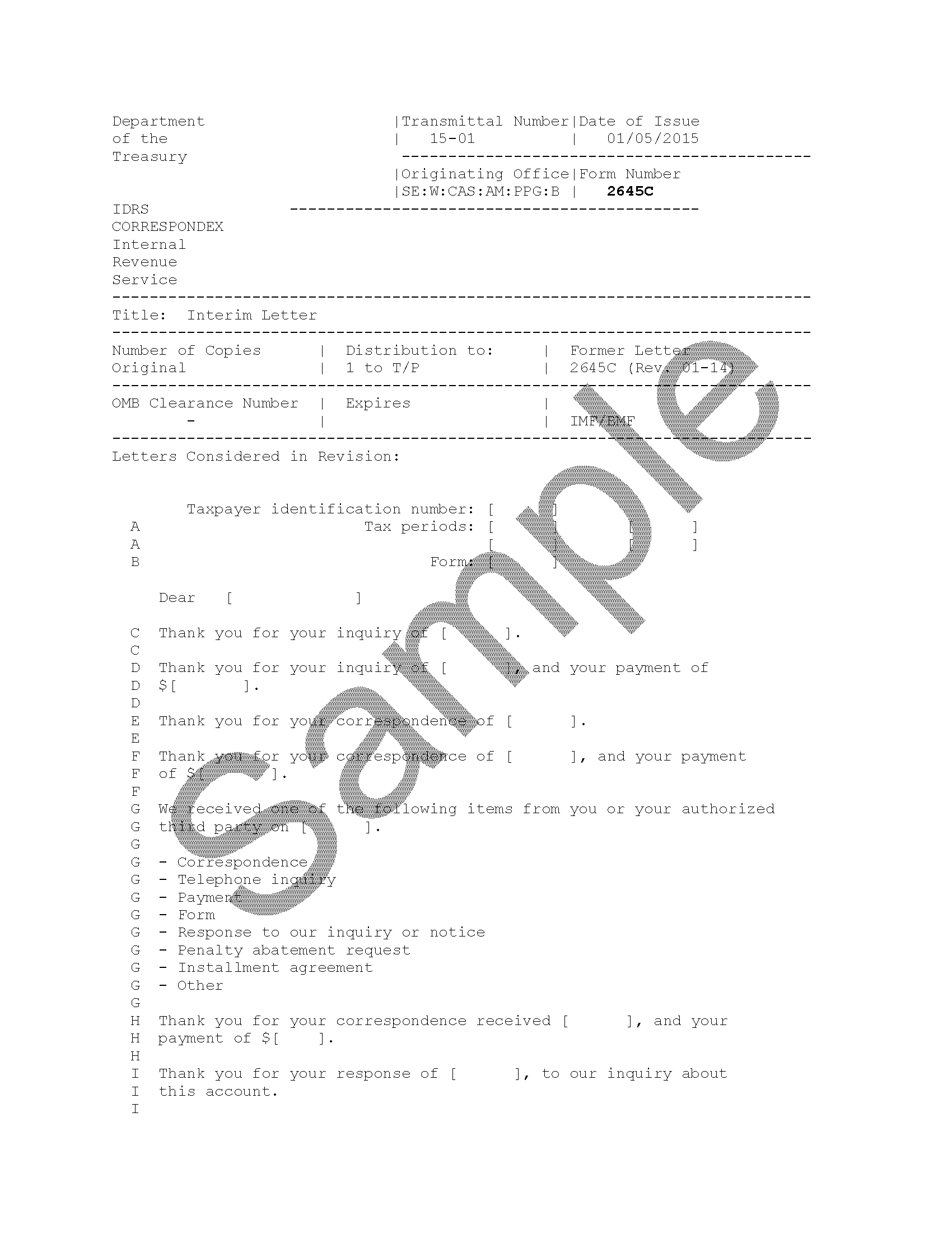 IRS Letter 2645C - Interim Letter | H&R Block