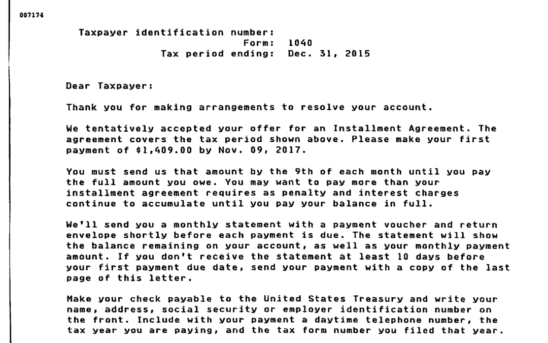 IRS Letter 2840C - Installment Agreement | H&R Block
