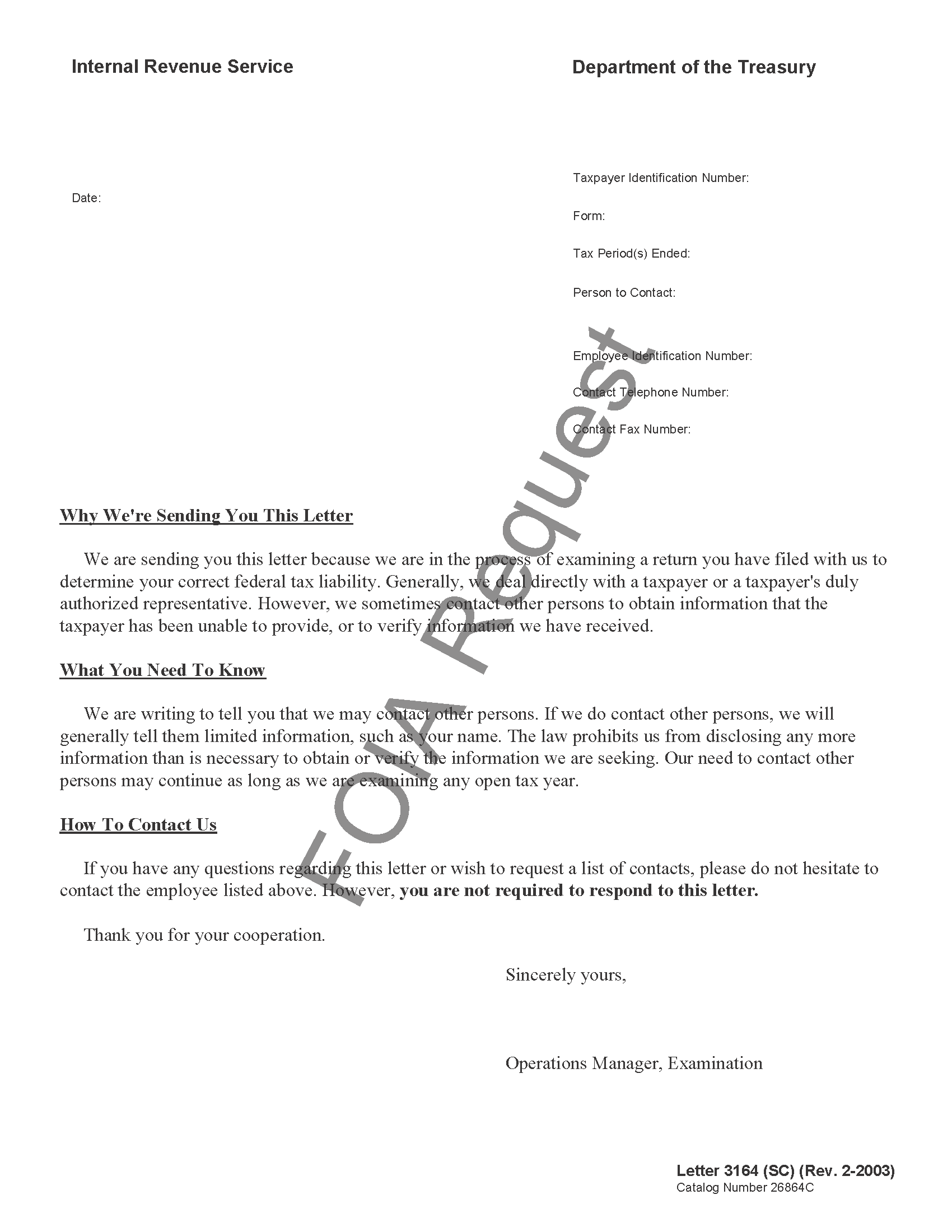 IRS Letter 3164 - Notification of Third Party Contact | H&R Block