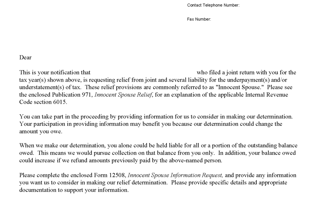 IRS Letter 3284 - Notification of Innocent Spouse Relief Filed | H&R Block