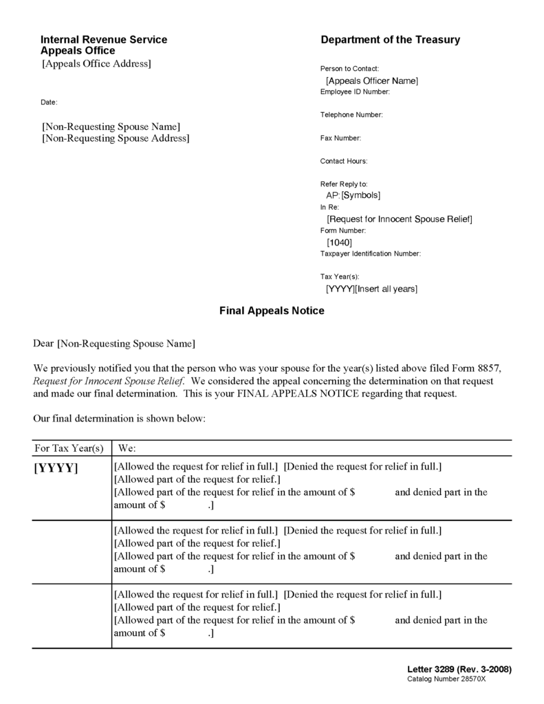 IRS Letter 3289 - Notice of Determination Concerning Request for ...