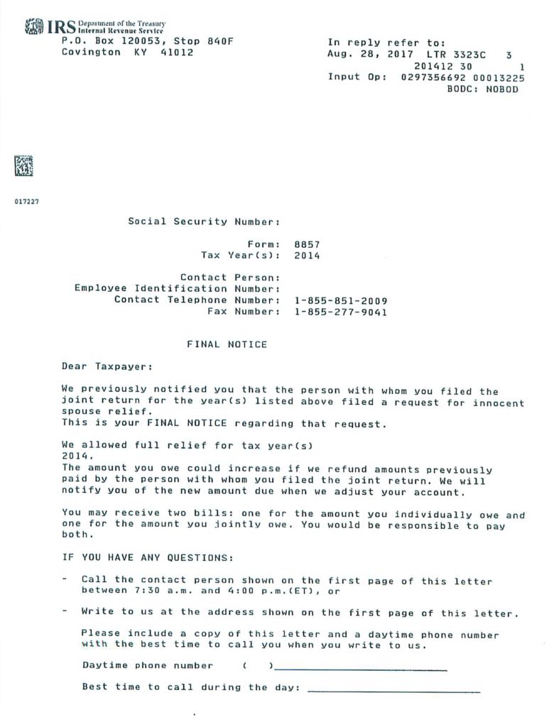 IRS Letter 3323C - Notice to Non-Electing Spouse of Final Determination ...