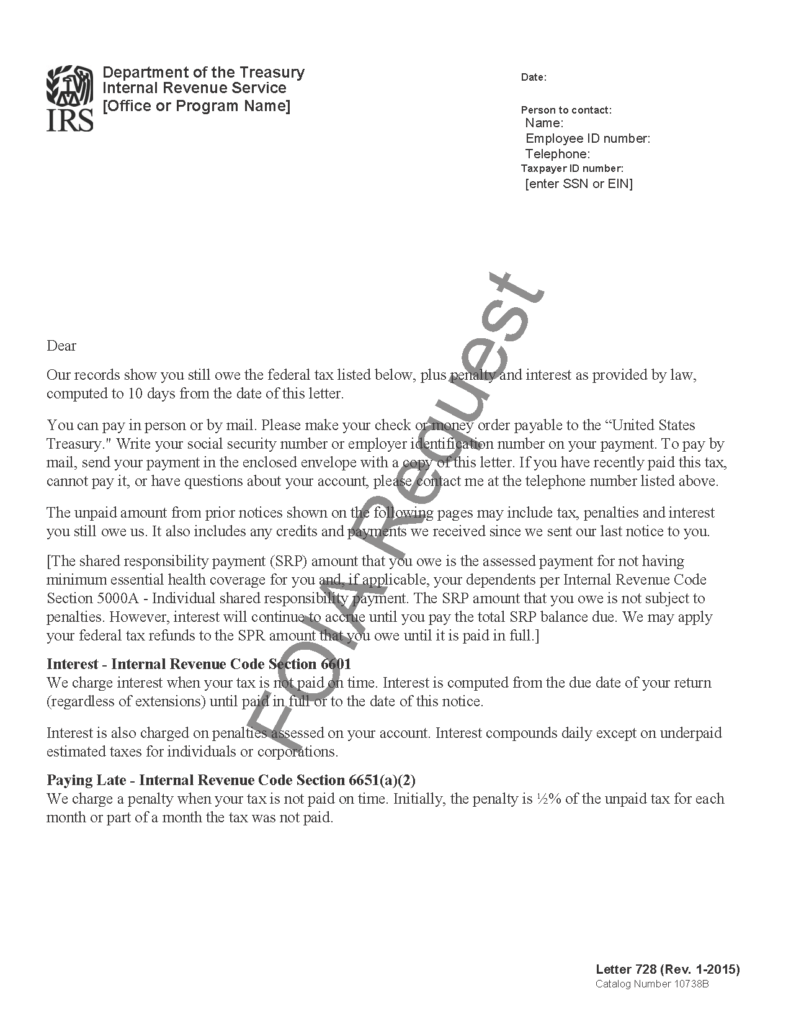 IRS Letter 728 - Current Balance Due | H&R Block
