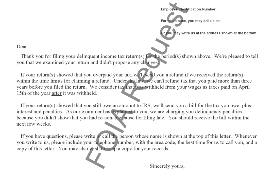 IRS Letter 2769 - Delinquent Return Accepted as Filed - Penalty | H&R Block