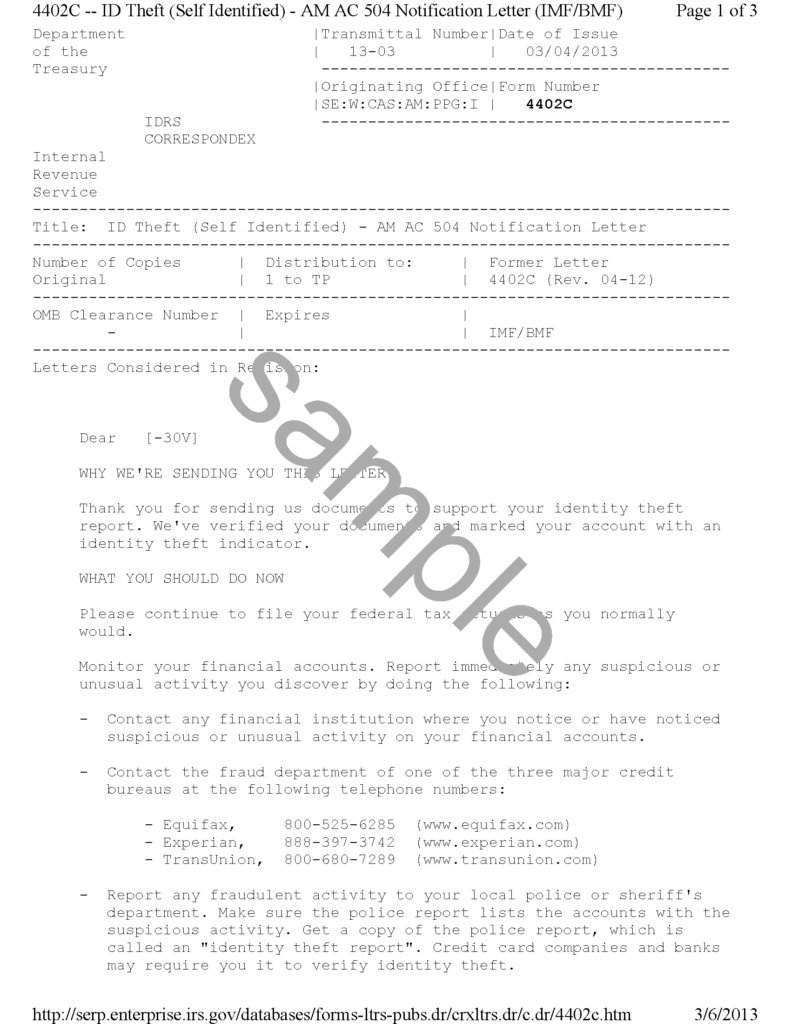 IRS Letter 4402C - Identity Theft Verified | H&R Block