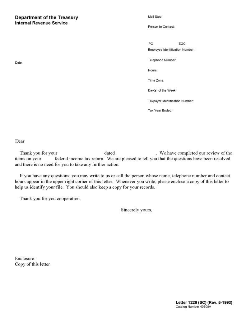 IRS Letter 1226 - Closing Letter - No Change | H&R Block
